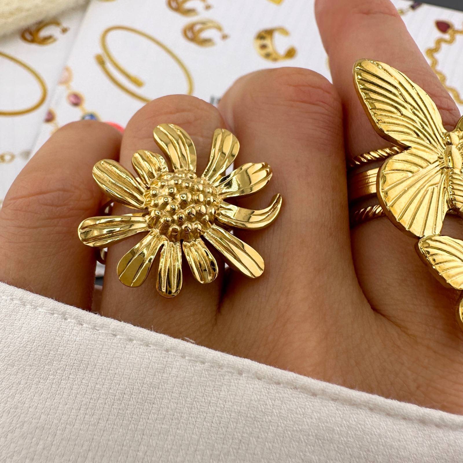 18K gold plated Stainless steel "Flower" finger ring, Intensity SKU ...