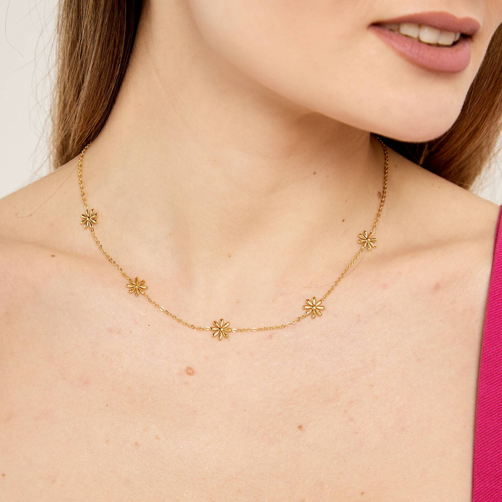 18K gold plated Stainless steel "Flowers" necklace, Intensity SKU ...