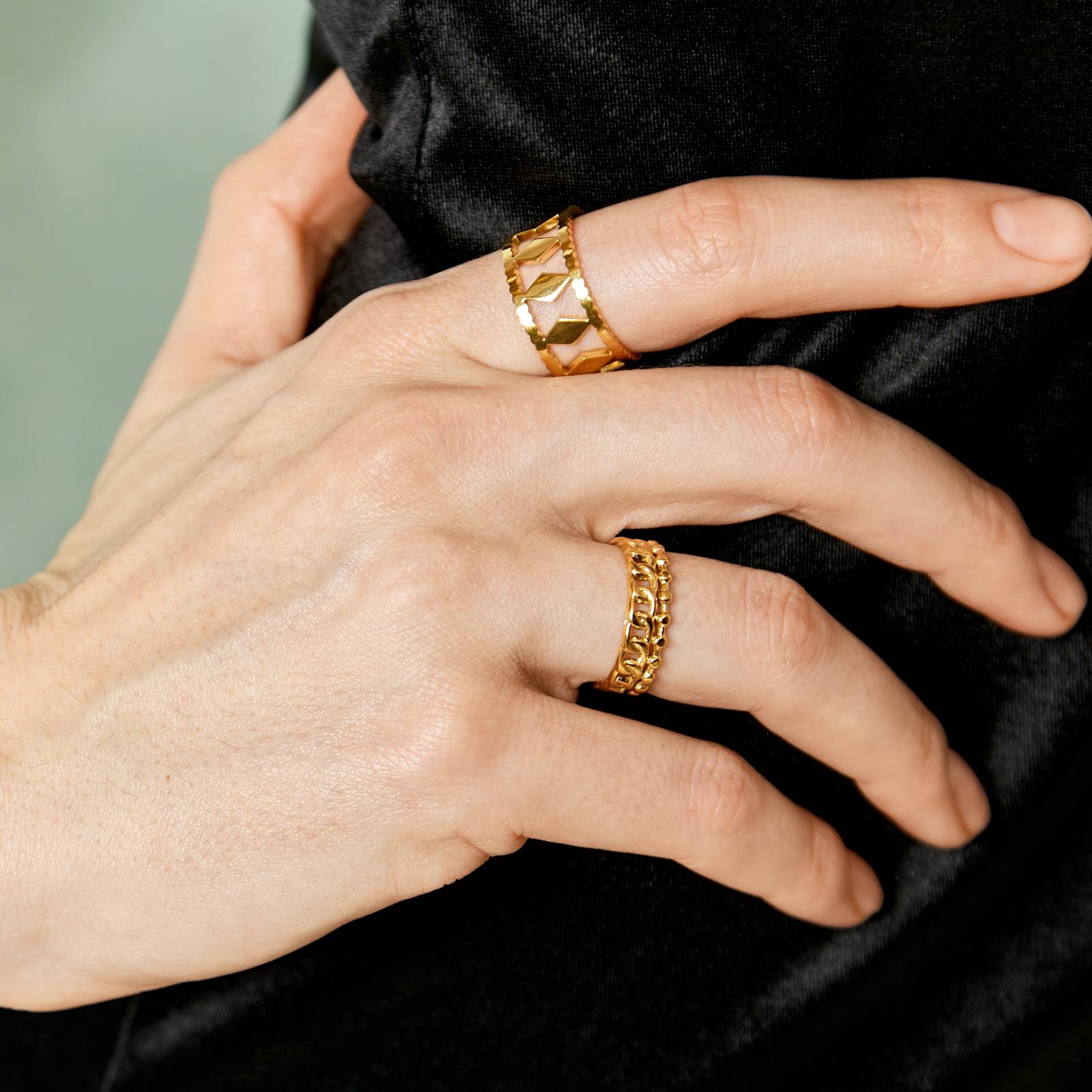 18K gold plated Stainless steel "Rhombus" finger ring, Intensity SKU ...