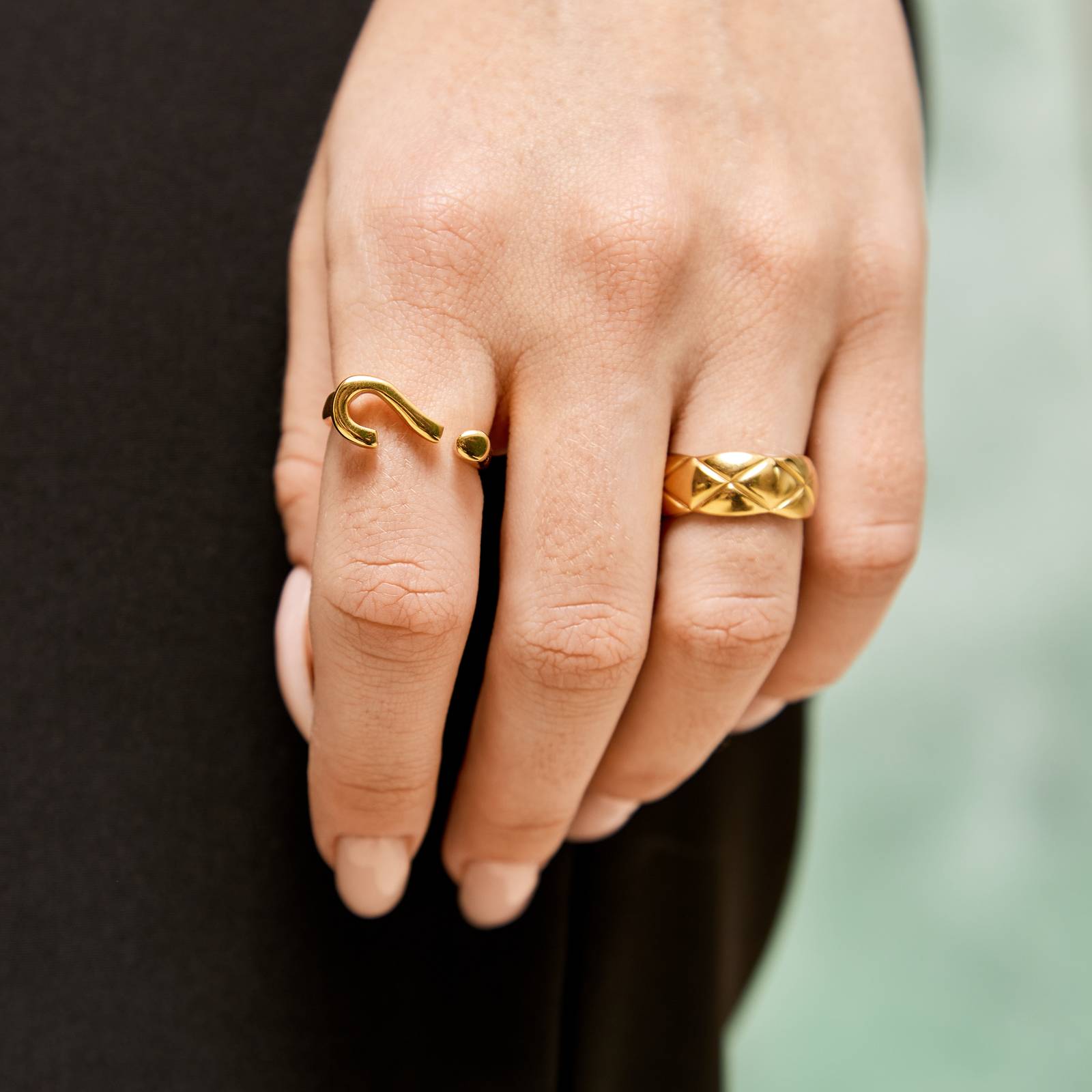 18K gold plated Stainless steel "Question mark" finger ring, Intensity ...